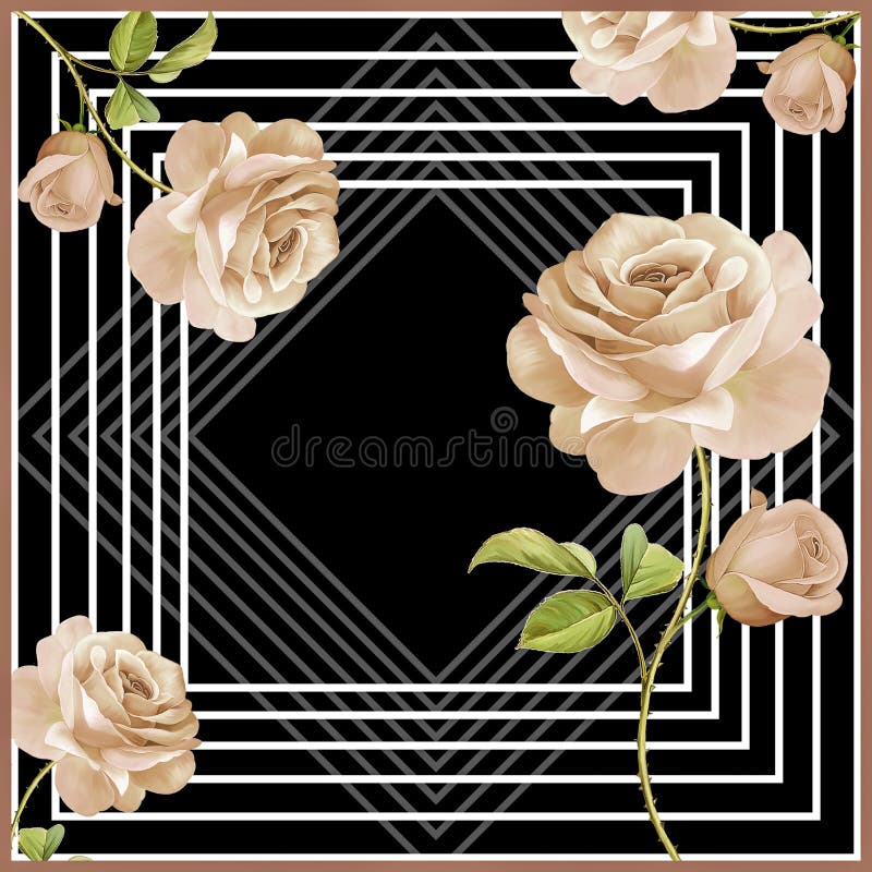 Rose Pattern.Silk Scarf Design, Fashion Textile. Stock Illustration ...