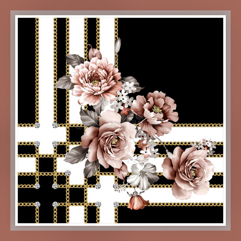 Rose Pattern.Silk Scarf Design, Fashion Textile. Stock Illustration ...