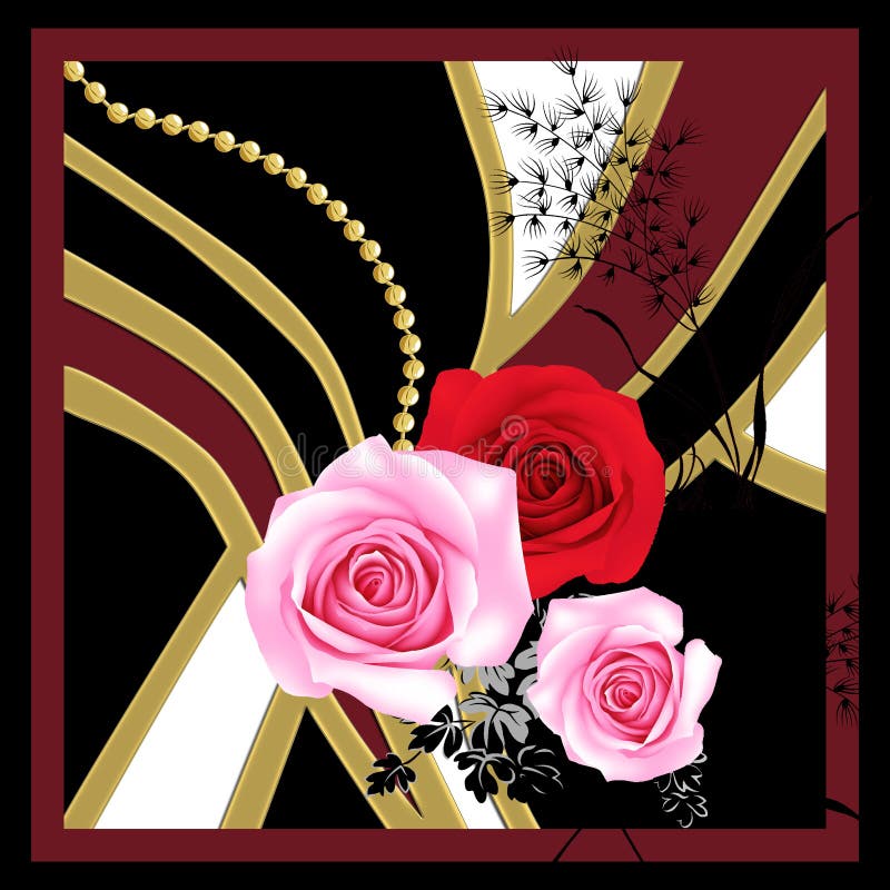 Rose Pattern.Silk Scarf Design, Fashion Textile. Stock Illustration ...