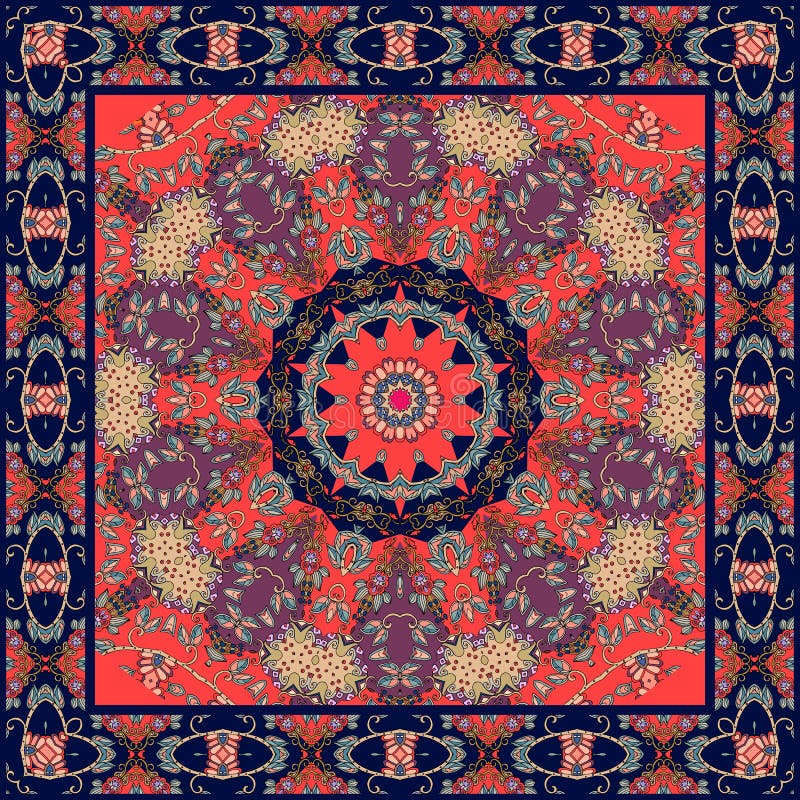 Silk Scarf with Red Star and Ornamental Border Stock Illustration ...