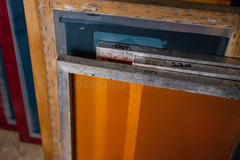 Silk Screen Mesh Screen Frames. Serigraphy Production Stock Photo ...