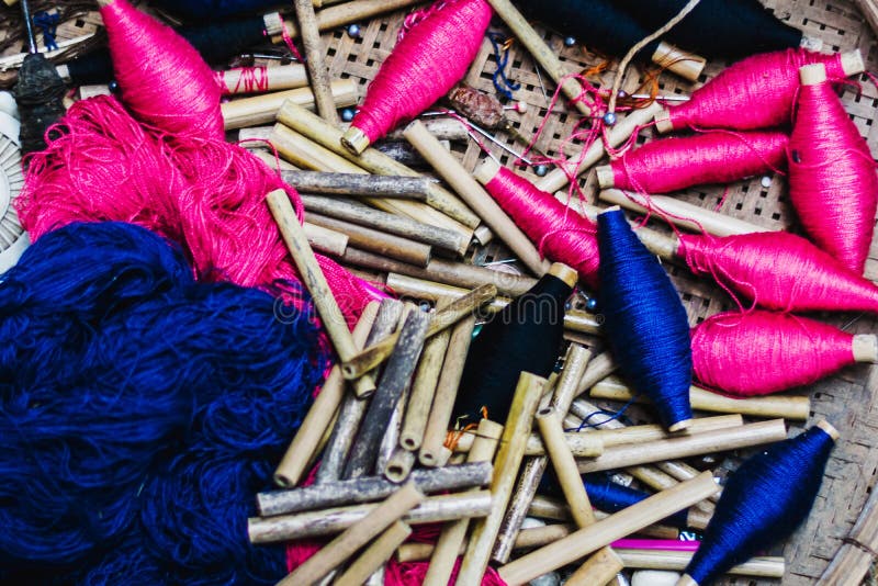 Silk Thread in Basket Prepare To Making Thai Silk Cloth Stock Photo ...