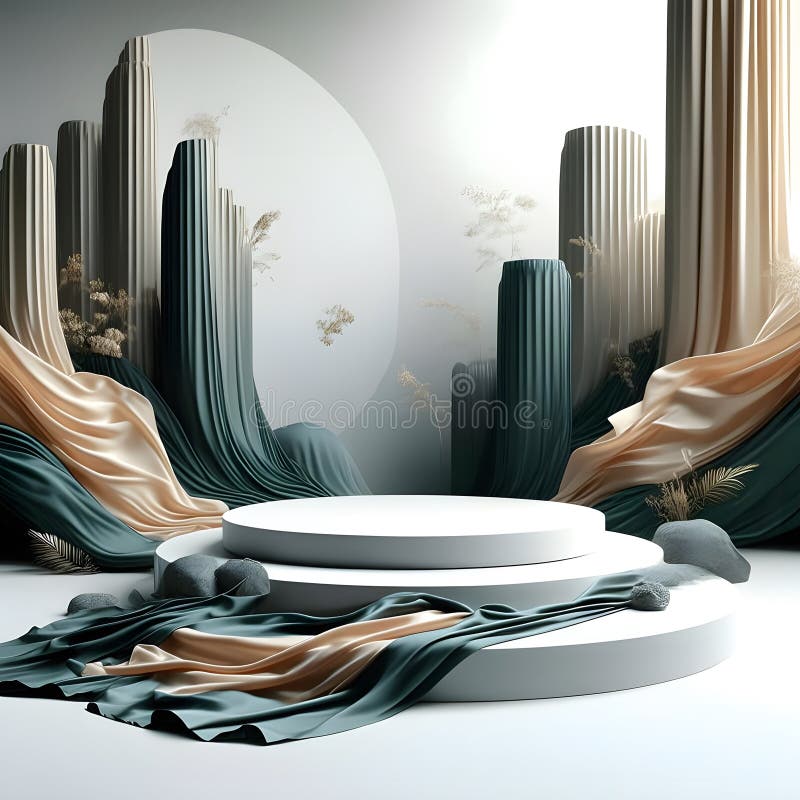 Silken Elegance Podium in Natural Style with Layered Fabric Design ...