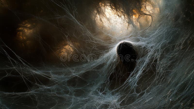 A Silken Veil of Spider Web Enveloping a Forest Clearing Stock ...