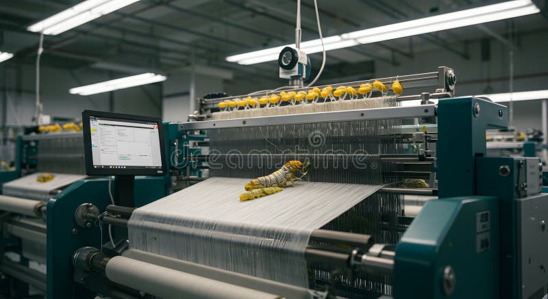 Innovative Textile Manufacturing: Silkworms Weaving on Modern Loom in a ...