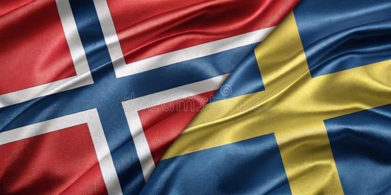 Silky Norwegian and Swedish Flags Seamlessly Merged in Harmony Stock ...
