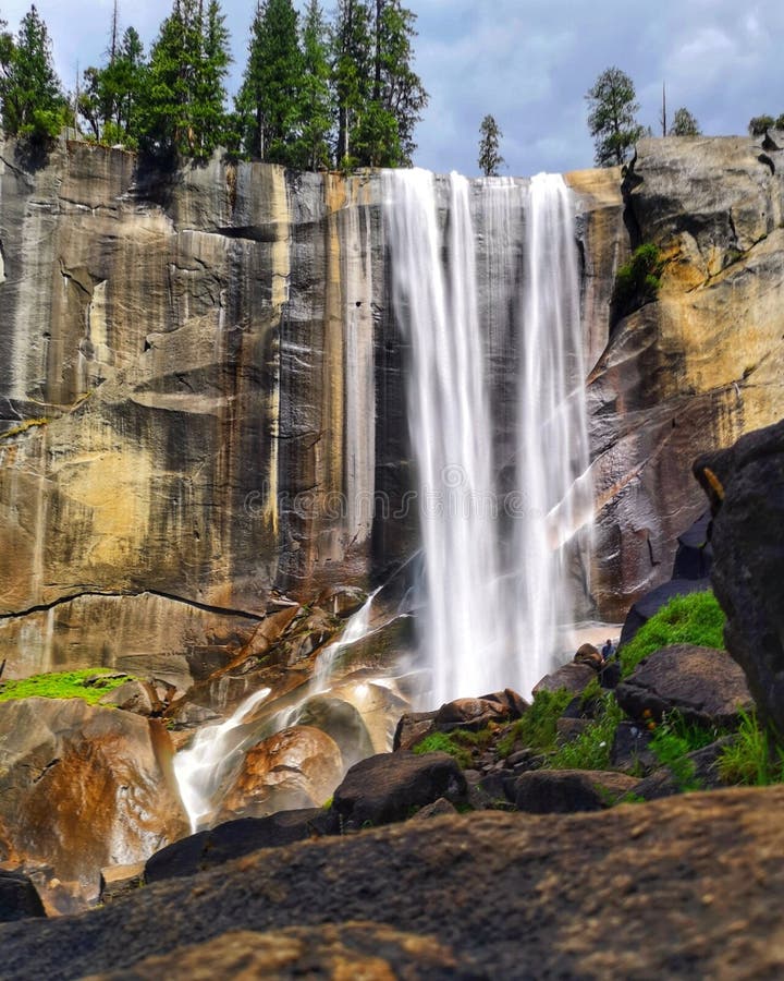 Silky Waters of a Tall Waterfall in Yosemite Stock Image - Image of ...