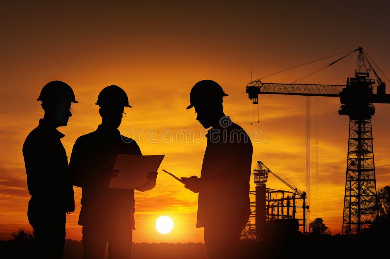 Sillhouette of Engineers Group Planning and Working Construction ...