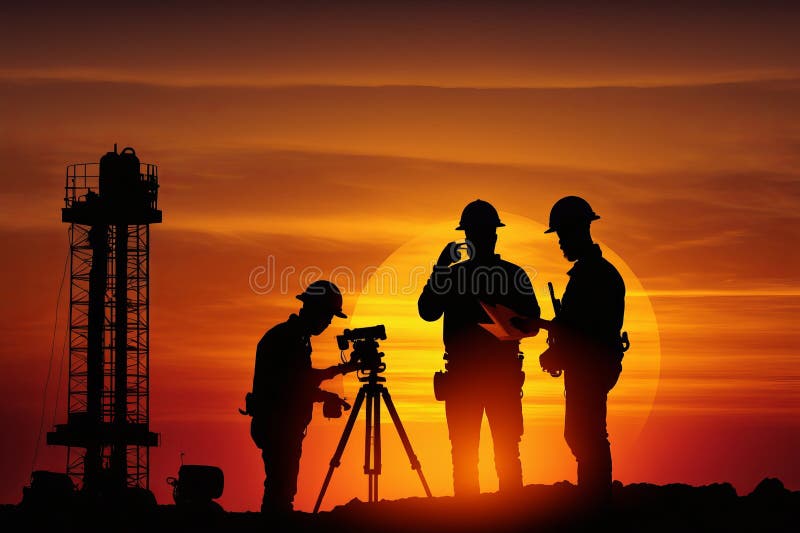 Sillhouette of Engineers Group Planning and Working Construction ...
