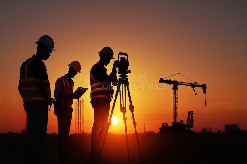 Sillhouette of Engineers Group Planning and Working Construction ...