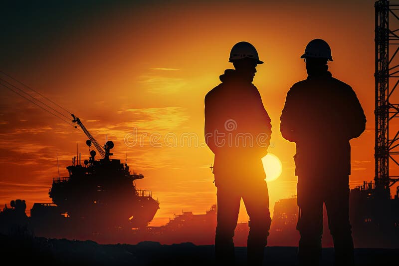 Sillhouette of Engineers Group Planning and Working Construction ...