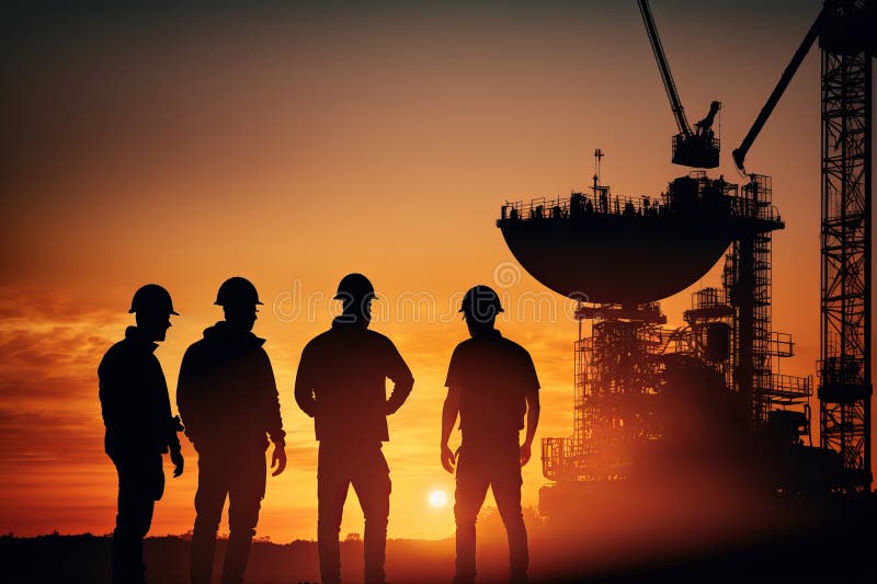 Sillhouette of Engineers Group Planning and Working Construction ...