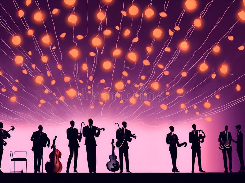 Sillouhate of Jazz Band on Stage with Colorful Stock Illustration ...