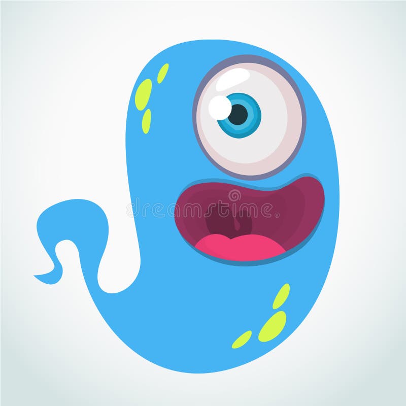 Silly Cartoon Alien with One Eye. Vector Blue Ghost Illustration. Stock ...