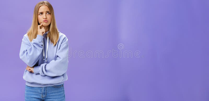 Silly Concerned Girlfriend Trying Think Up How Solve Problem Standing ...