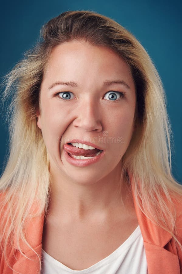Silly Face Woman Stock Image Image Of People Blue Happy 34700619