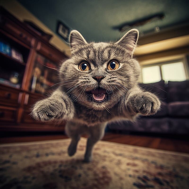 Silly Grey Cat Making a Funny Face As it S Looking at Camera. Created ...