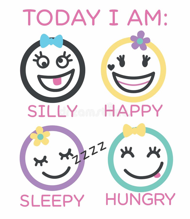 Silly Happy Sleepy Hungry Icon Print Vector Art Stock Vector ...