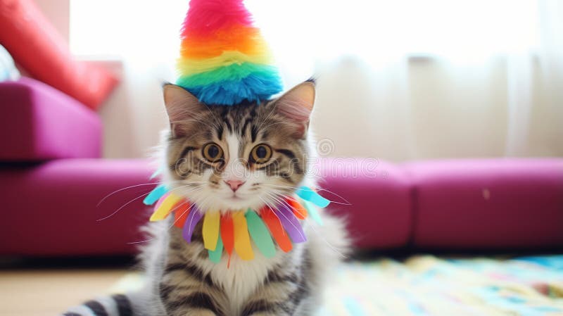 Silly Hat Cat Life of the Party Stock Illustration - Illustration of ...