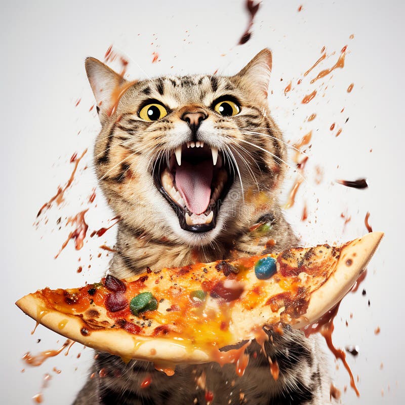Cat Indulging in a Slice of Pizza. Stock Image - Image of cheese ...