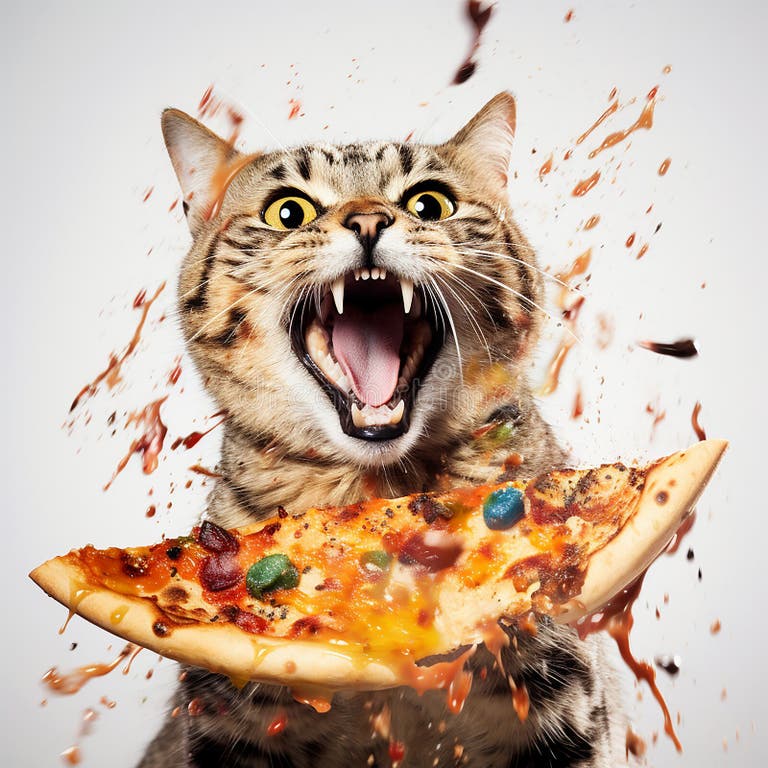 Cat Indulging in a Slice of Pizza. Stock Image - Image of cheese ...