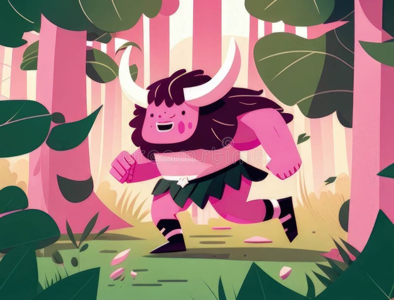 A Silly Minotaur Racing Around the Forest with a Pink Tutu. Cute ...