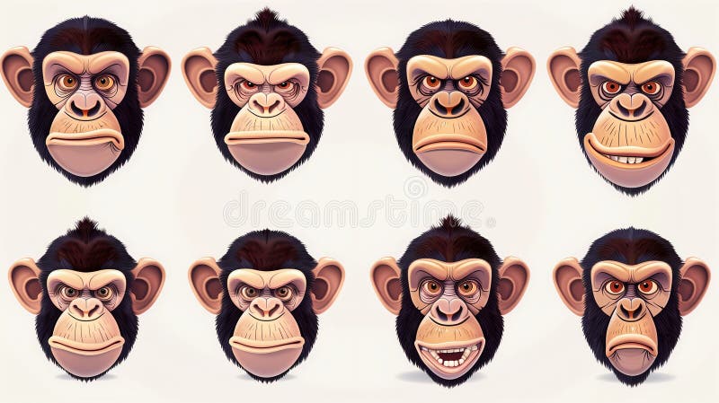 Silly Monkey Expressions Clipart Collection on White Background Stock ...