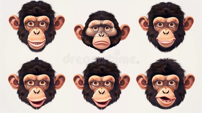 Silly Monkey Expressions Clipart Collection on White Background Stock ...