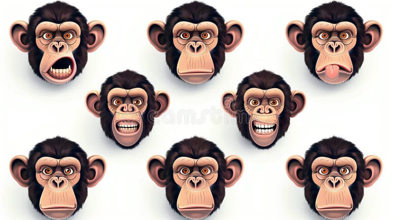 Silly Monkey Expressions Clipart Collection on White Background Stock ...