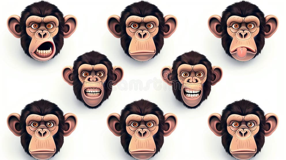 Silly Monkey Expressions Clipart Collection on White Background Stock ...