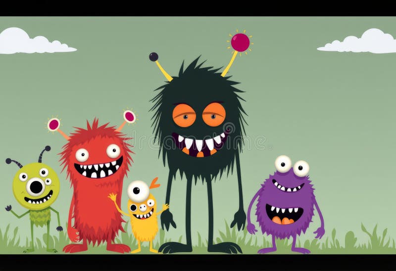 Silly Monsters with Funny Faces and Wacky Features Stock Illustration ...