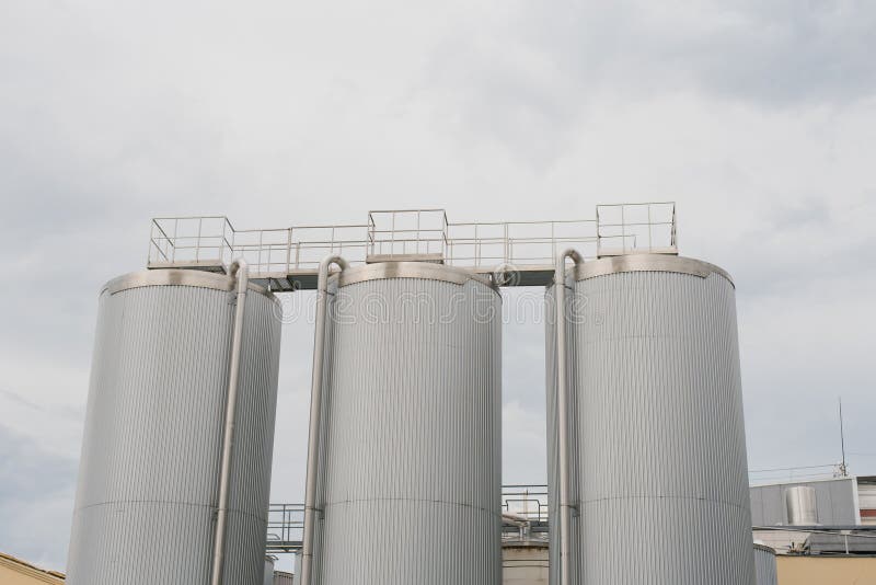 Silo, Containers or Tanks for Malt Storage at the Brewery Stock Photo ...