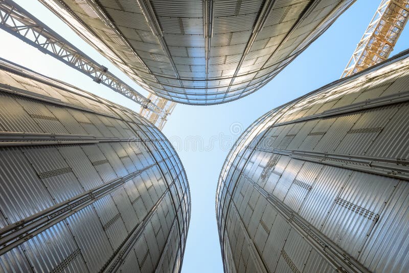 Silo Grain Bins View from Bottom To Top Stock Photo - Image of metal ...