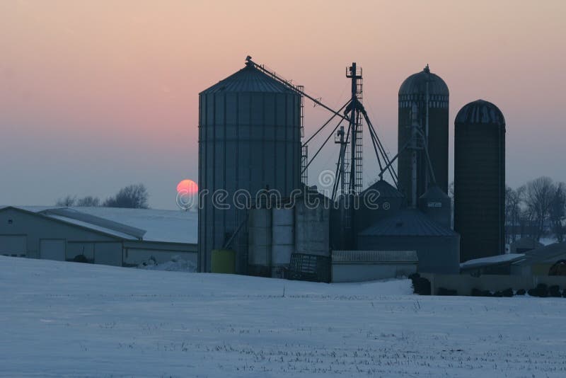 Silo and Grainery stock photo. Image of sunset, snow, winter - 2167588