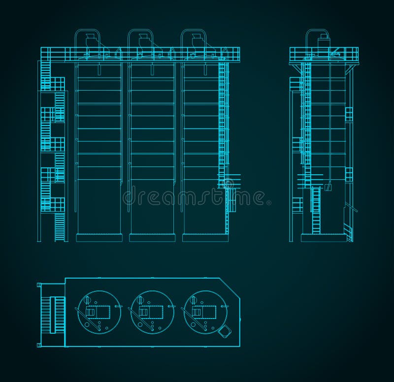 Silo Storage System Blueprints Illustration Stock Vector - Illustration ...