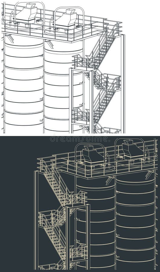 Silo Storage System Drawings Close-up Stock Vector - Illustration of ...