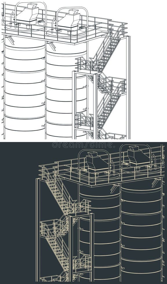 Silo Storage System Drawings Close-up Stock Vector - Illustration of ...