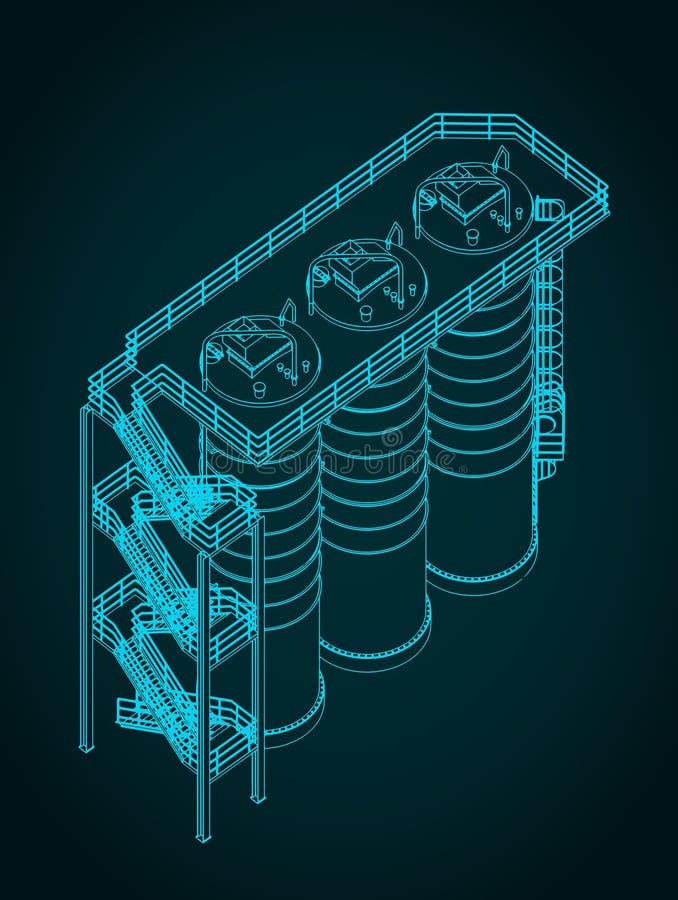 Silo Storage System Isometric Blueprints Illustration Stock Vector ...