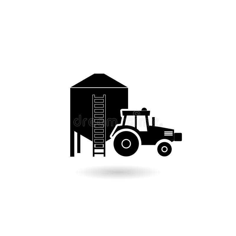 Silo and Tractor Icon with Shadow Stock Vector - Illustration of ...