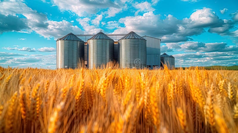 Silos in a Barley Field. Storage of Agricultural Production Stock ...