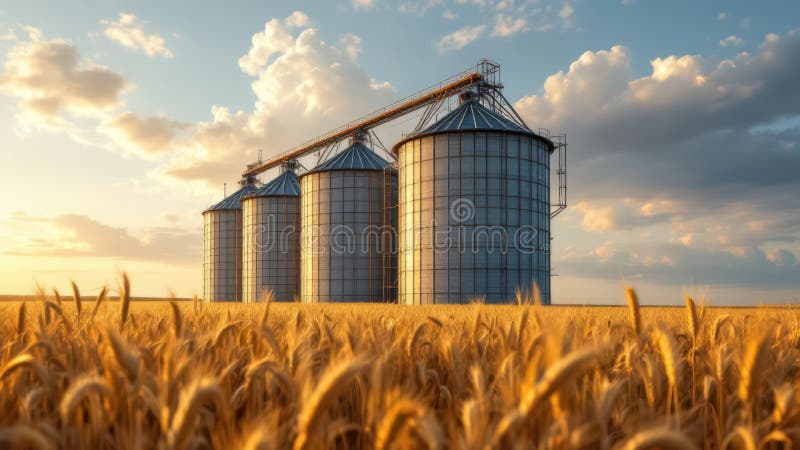 Silos in a Barley Field. Storage of Agricultural Production Stock ...