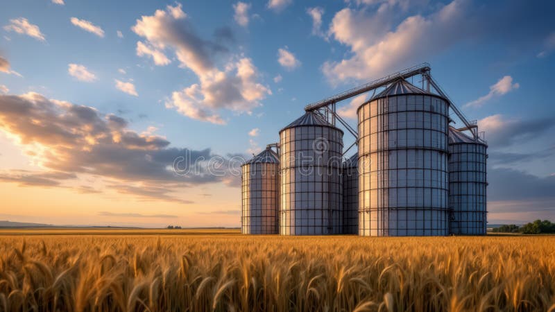 Silos in a Barley Field. Storage of Agricultural Production Stock ...