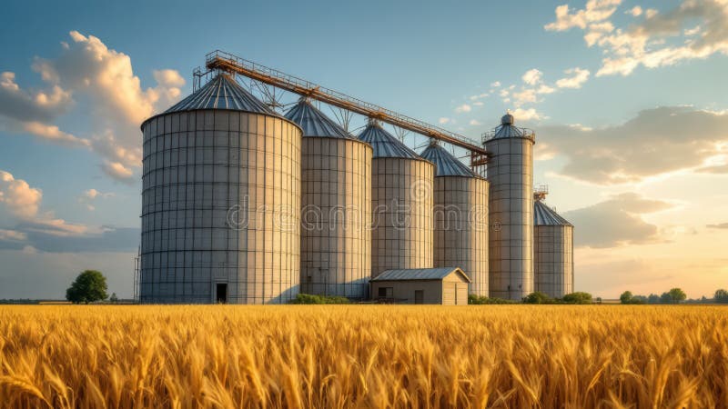 Silos in a Barley Field. Storage of Agricultural Production Stock ...