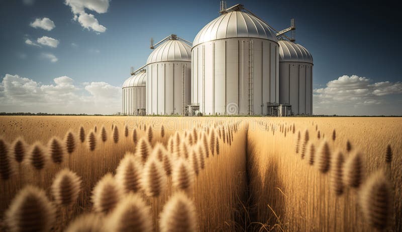 Silos in a Barley Field. Storage of Agricultural Production Stock Photo ...