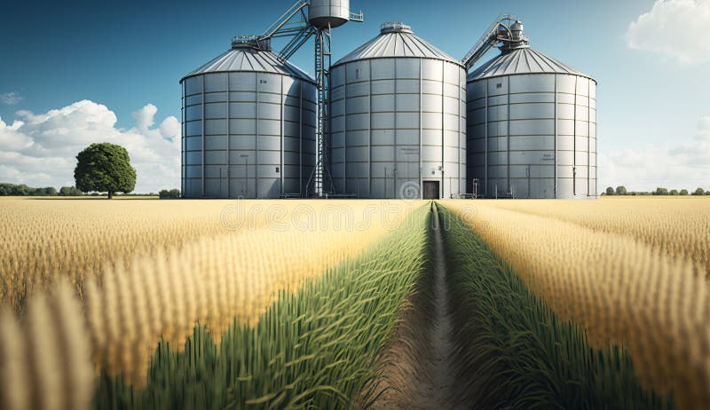 Silos in a Barley Field. Storage of Agricultural Production Stock ...