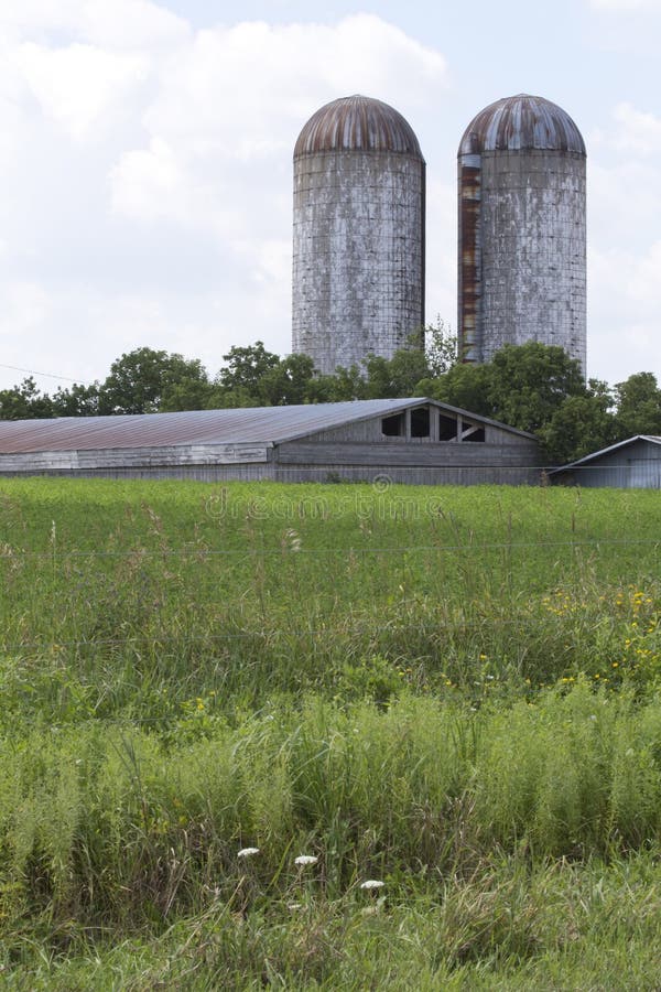 Silos and Farm Building stock image. Image of grass, field - 58317209