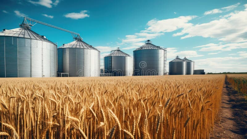 Silos in Wheat Field. Storage of Wheat Production Stock Illustration ...