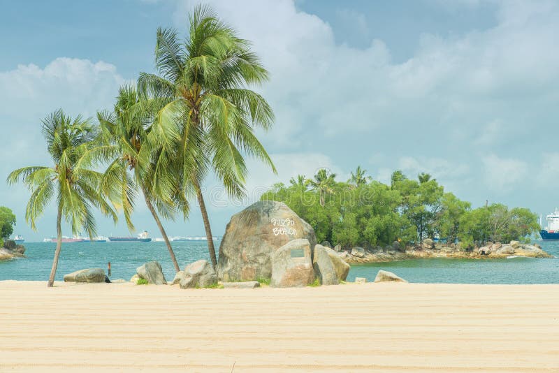 Siloso Beach in Sentosa Island, Singapore Stock Photo - Image of sunny ...