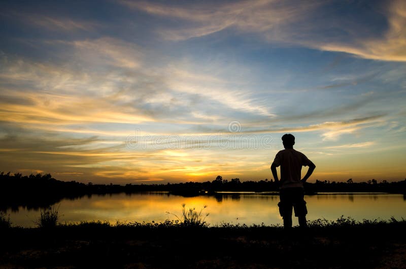 Silouette man at sunset stock image. Image of romantic - 60136875
