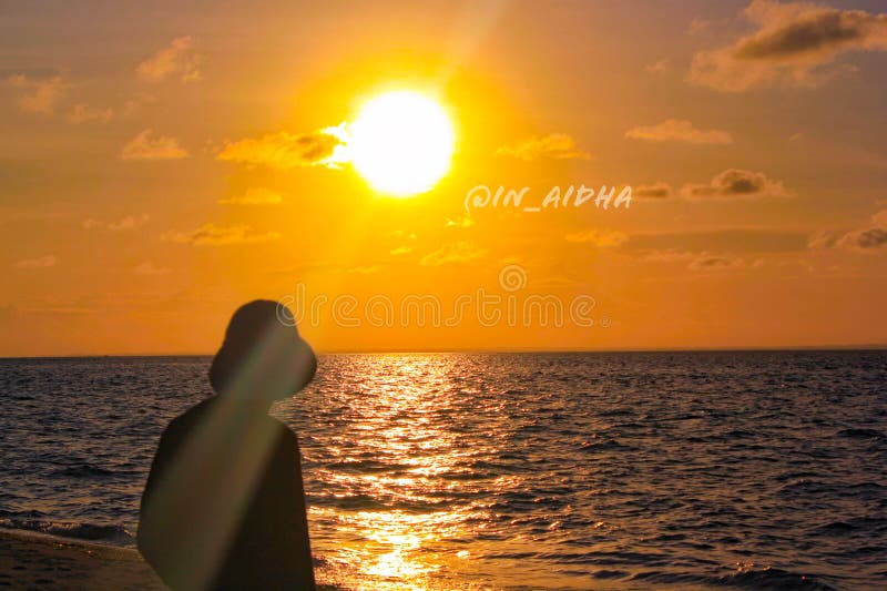 Siluet on sunset beach stock photo. Image of shore, nature - 209640992